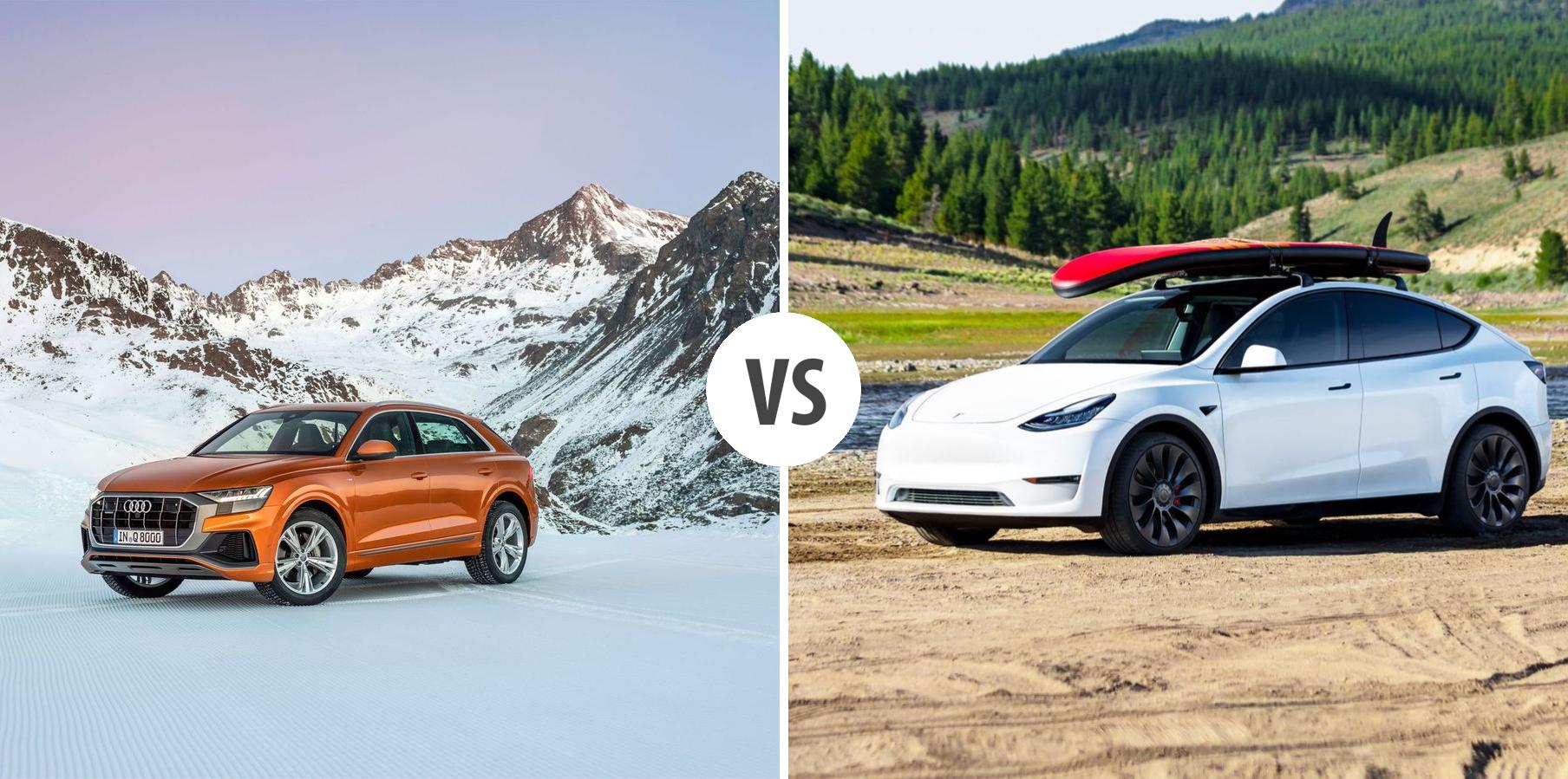 Audi Q8 vs Tesla Model Y sammenligning - forskelle, priser og tekniske data