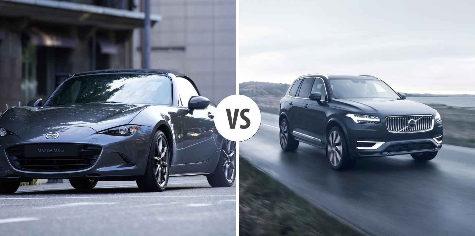 Mazda MX-5 Roadster vs Volvo XC90 sammenligning - forskelle, priser og ...
